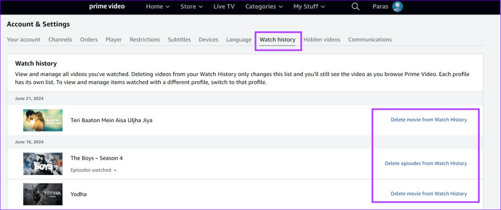 Prime Video: Clear Continue Watching, Search, and Watch History ...