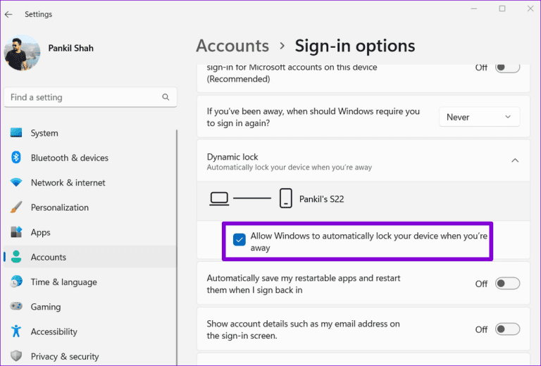 4 Ways to Fix Dynamic Lock Not Working on Windows 11 - Guiding Tech