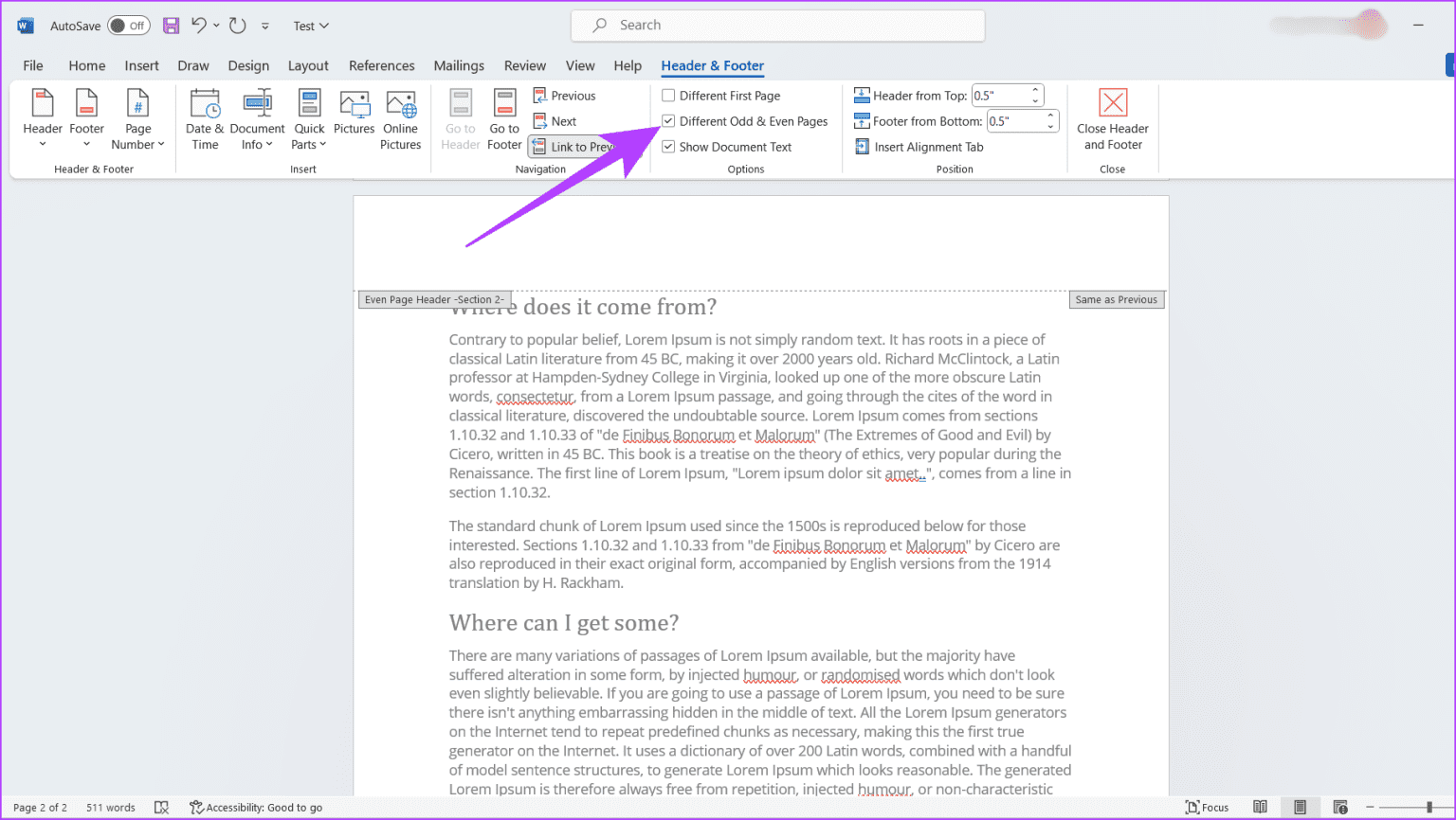How to Put Different Headers and Footers on Different Pages in Word ...