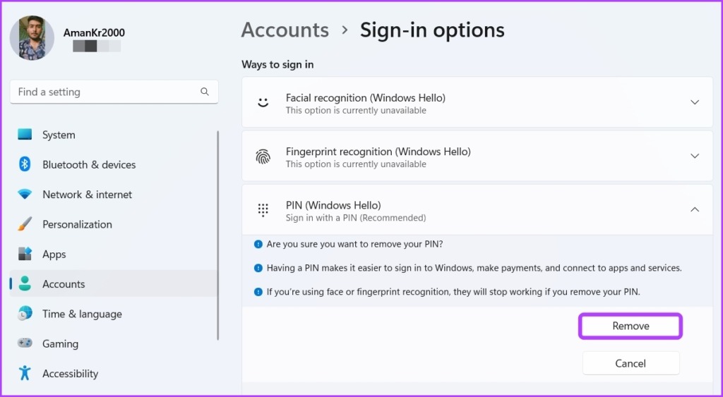How to Remove PIN at Login in Windows 11 - Guiding Tech