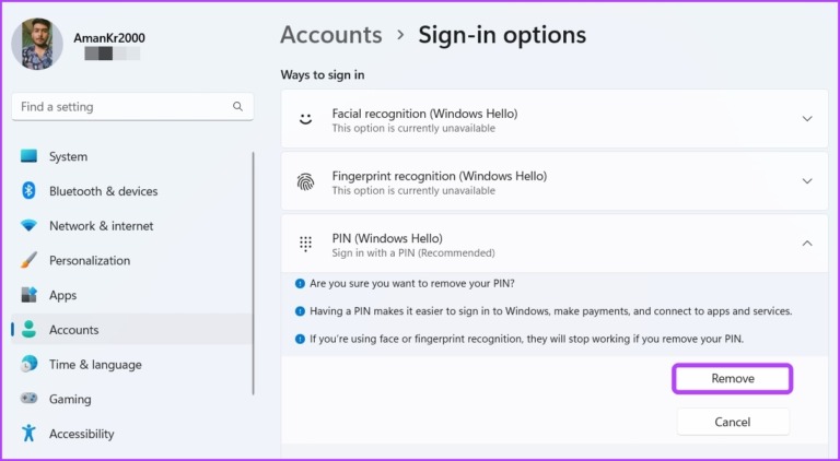 How to Remove PIN at Login in Windows 11 - Guiding Tech