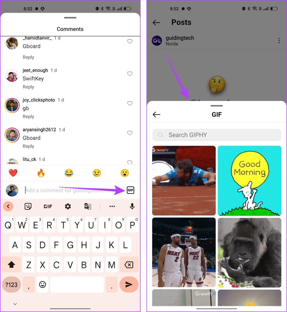 How to Comment a GIF On Instagram Posts - Guiding Tech