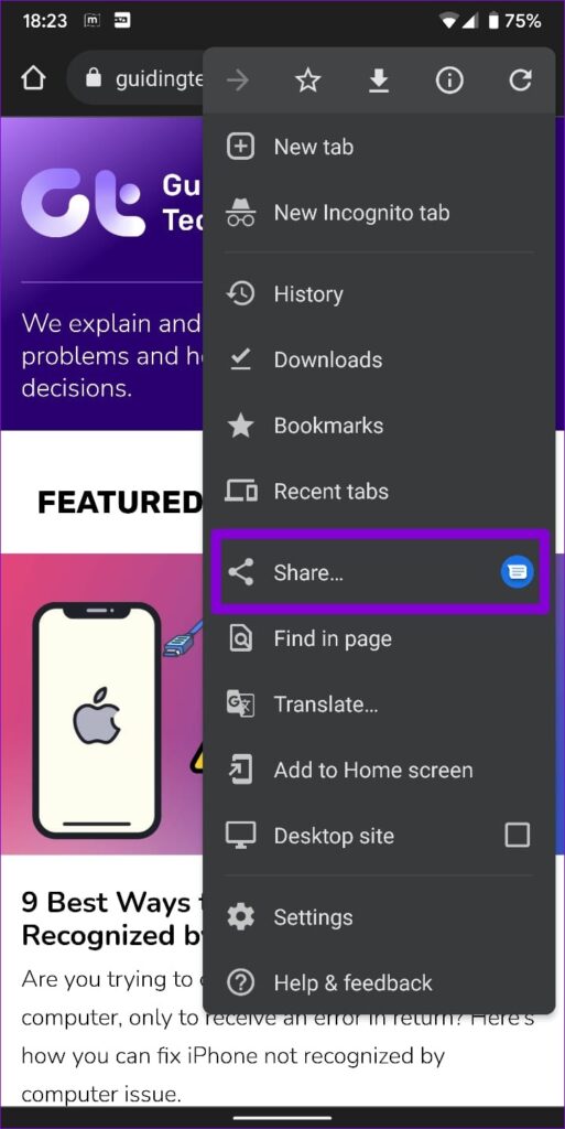2 Ways to Share Webpage Links From Google Chrome - Guiding Tech