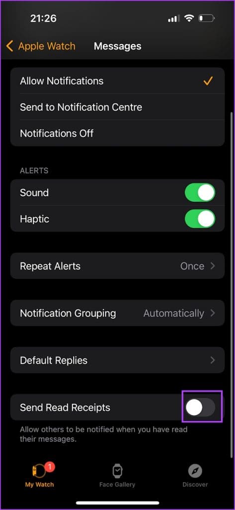 How to Turn Off Read Receipts for Apple Watch Only