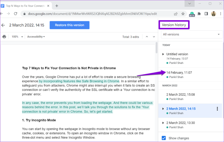 How to View and Manage Version History in Google Docs - Guiding Tech
